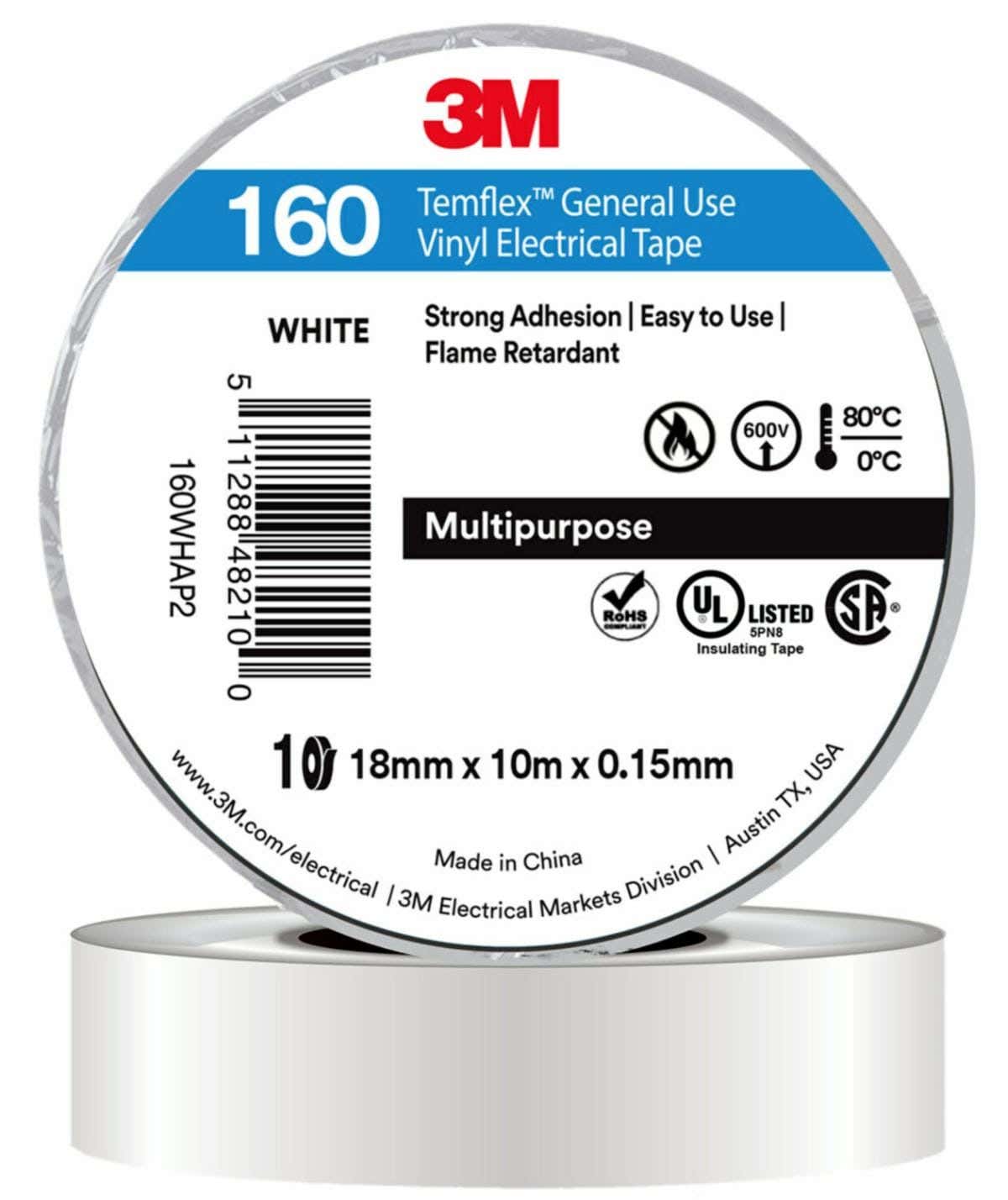 3M Temflex Vinyl Tape 160 18mm x 10m - White | LKHE