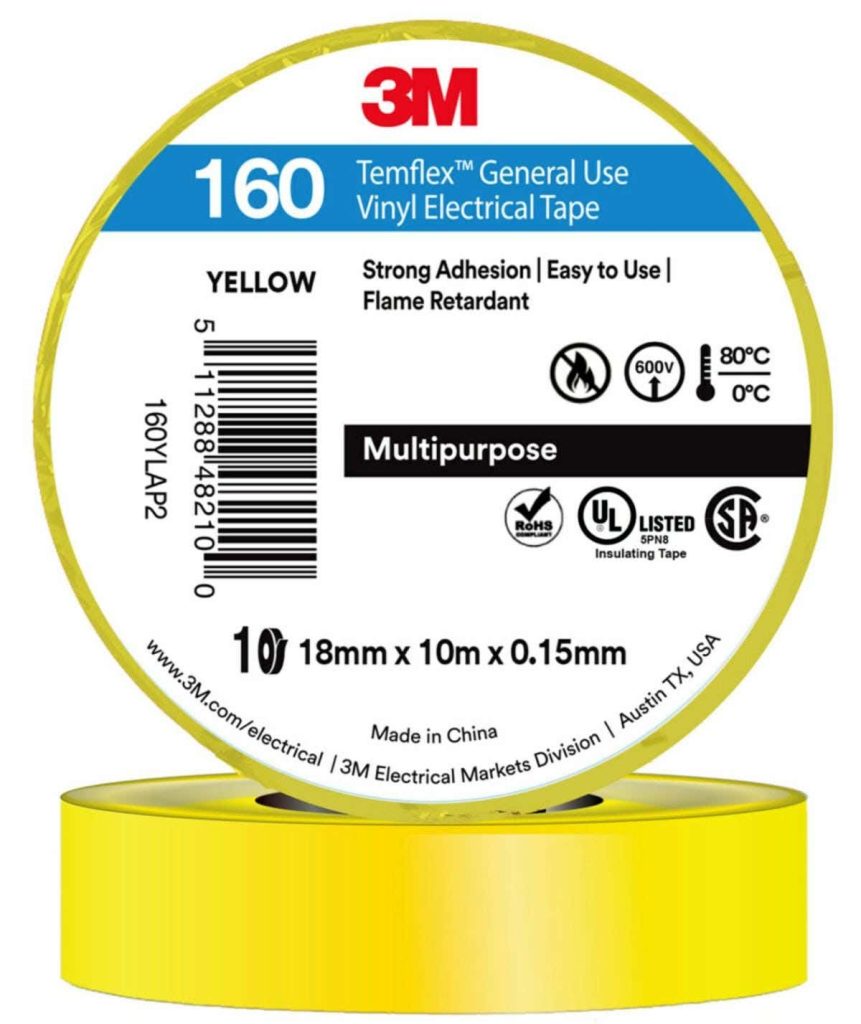 3M Temflex Vinyl Tape 160 18mm x 10m - Yellow | LKHE